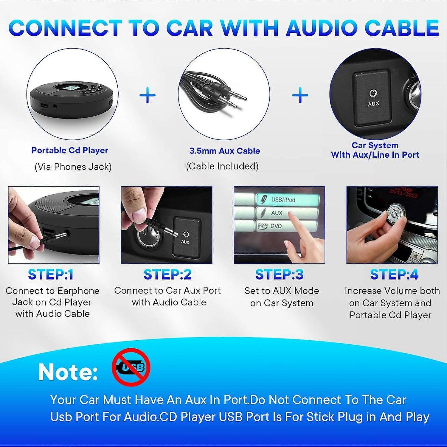 Portable CD Player Bluetooth: Rechargeable Walkman CD Player with ...