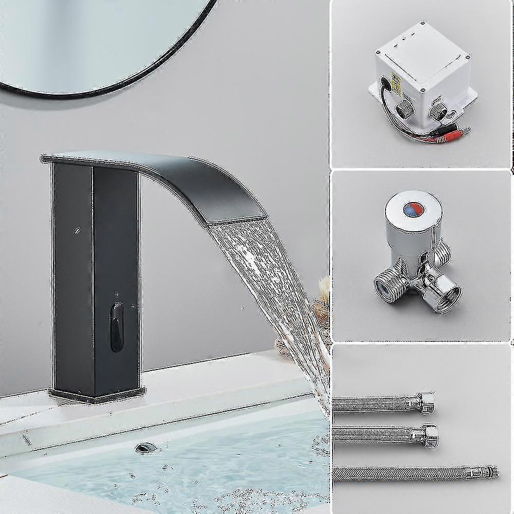 Black Sensor Basin Faucet Bathroom Automatic Sensor Watefall Faucet ...