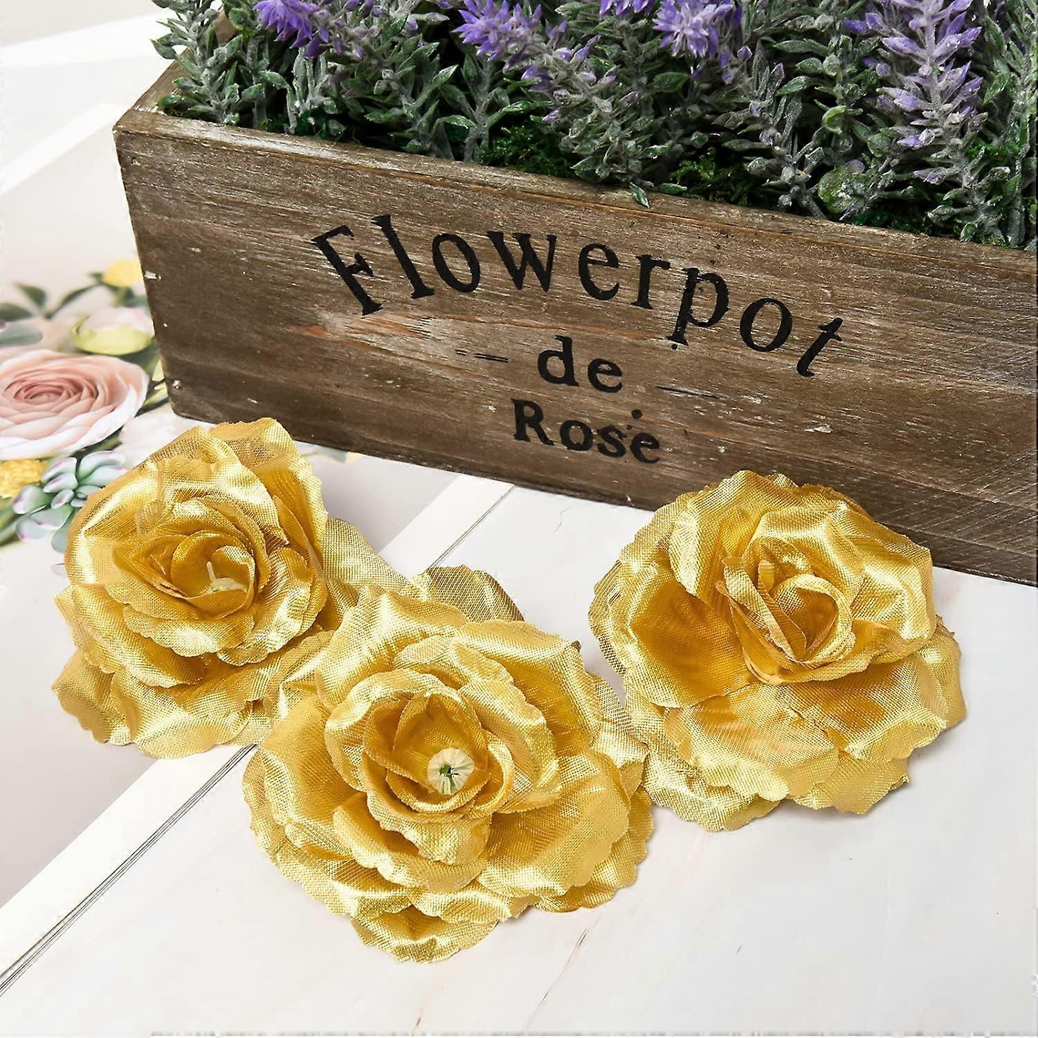 30 Pack Gold Flowers Artificial for Decoration Artificial Silk Gold ...