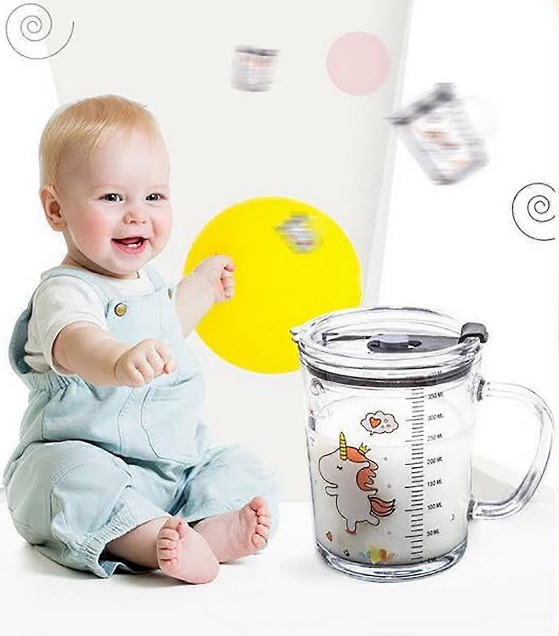 Glass Milk Cup with Scale Children Tempered Glass Straw Cup with Cover ...