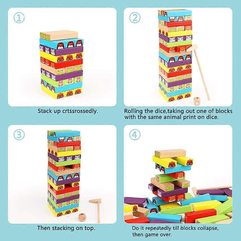 Colored Stacking Game Wooden Building BlocksTower Board Games for Kids ...