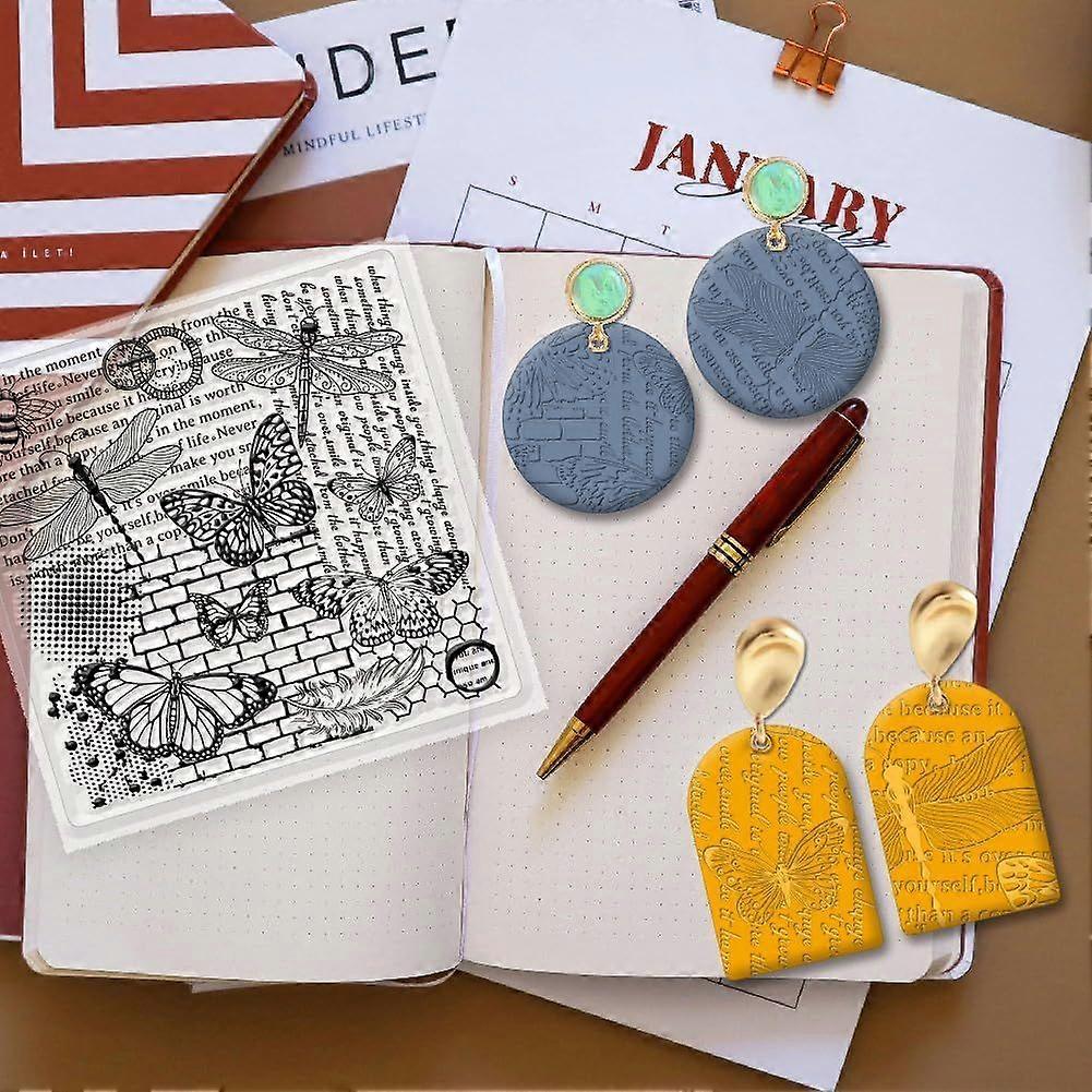 Polymer Clay Texture Sheets Butterfly and Dragonfly Silicone Texture Stamp Retro Polymer Clay ...