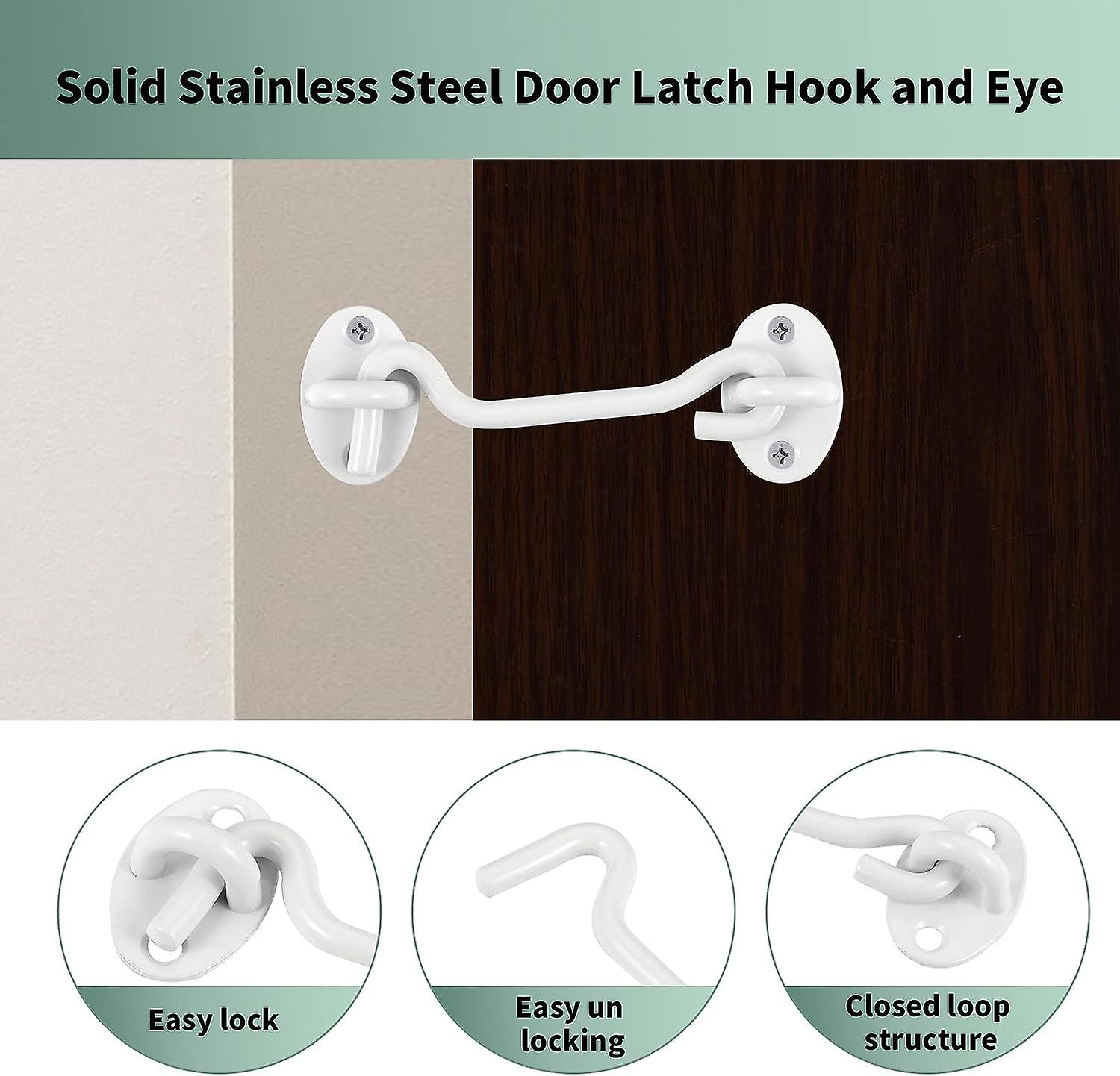 Door Latch Hook And Eye Latch White, 4 Packs 4 Inch Heavy Duty Solid ...