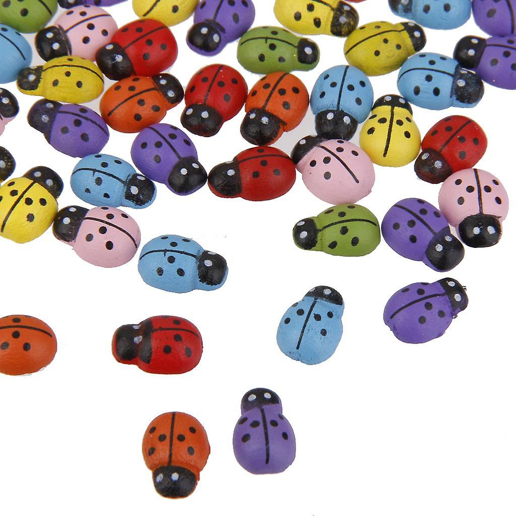 100x Colorful Wooden Ladybug Ladybird Flatback Embellishments Crafts ...