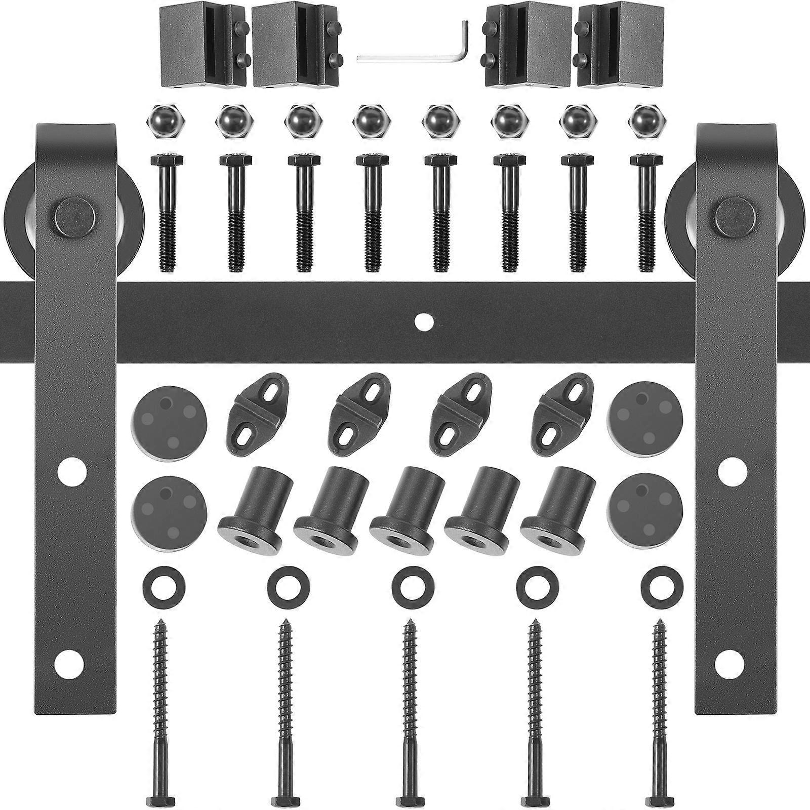 VEVOR 5FT-18FT Classic Rail Sliding Barn Door Black Double Doors Single ...