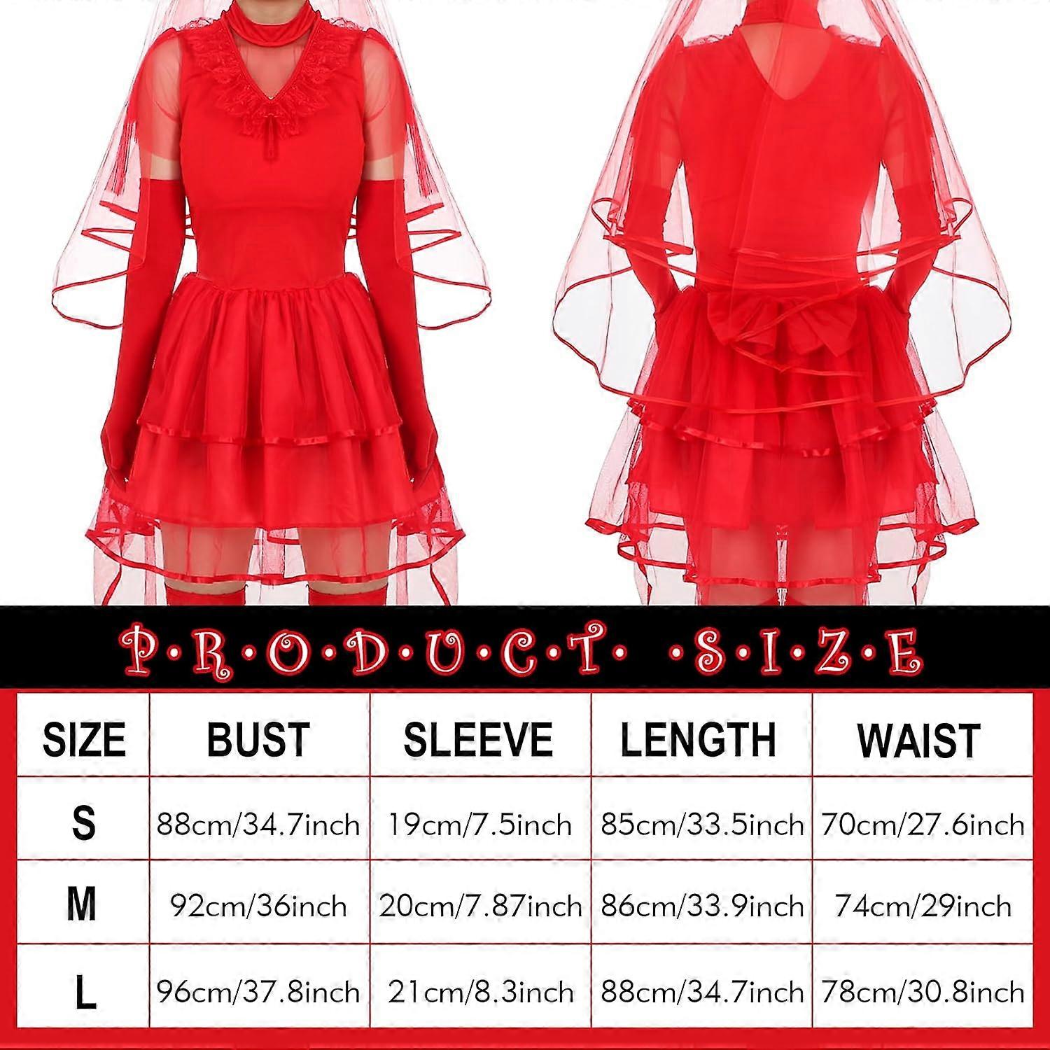 Women Halloween Cos Bride Costume Set Adult Red Gothic Wedding Dress ...