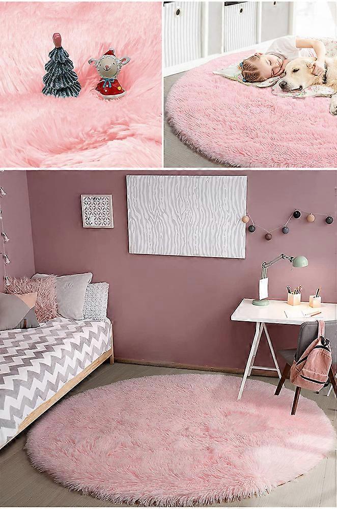 Blush Round Rug For Bedroom,fluffy Circle Rug 4'x4' For Kids Room,furry ...