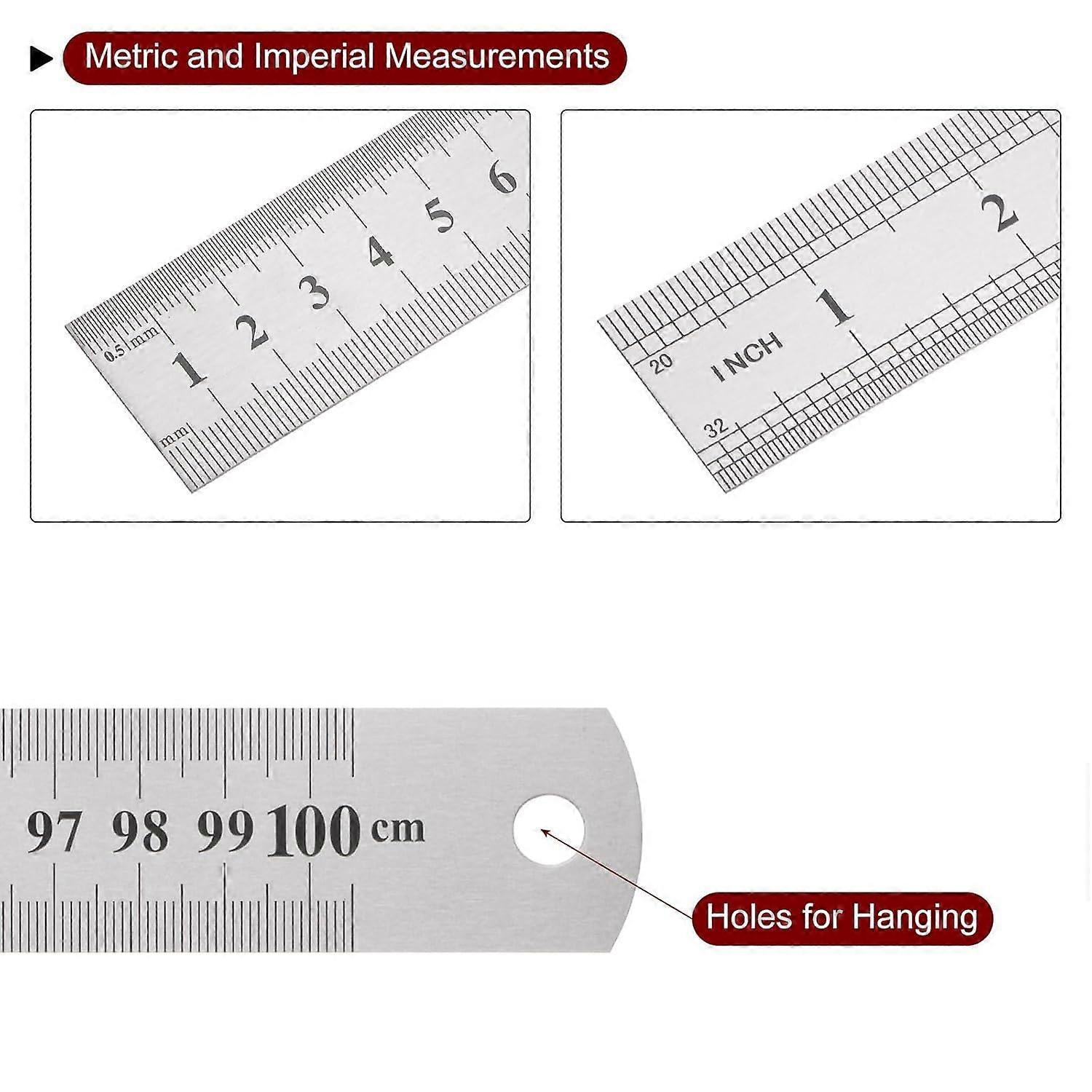 Stainless Steel Ruler 40 Inch/100 cm Metal Ruler 1.14 Feet Wide Inch ...