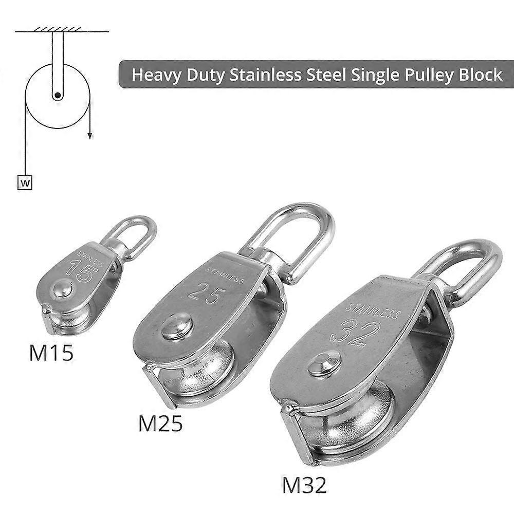 4pcs Pulley Block M15 Heavy Duty Stainless Steel Lifting Pulley Swivel Hook Pulley for Crane ...
