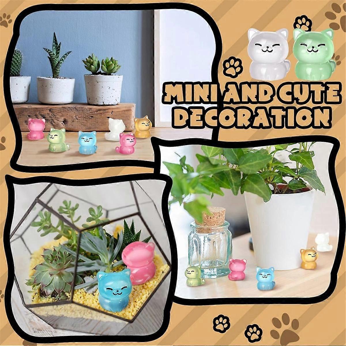 60 Pcs Luminous Miniature Cat Figurines Resin Cute Small Cat Figures ...