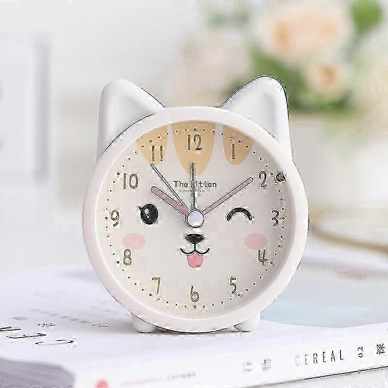 Children Cute Cat Alarm Clock Silent Non-ticking Desk Bedside Alarm ...