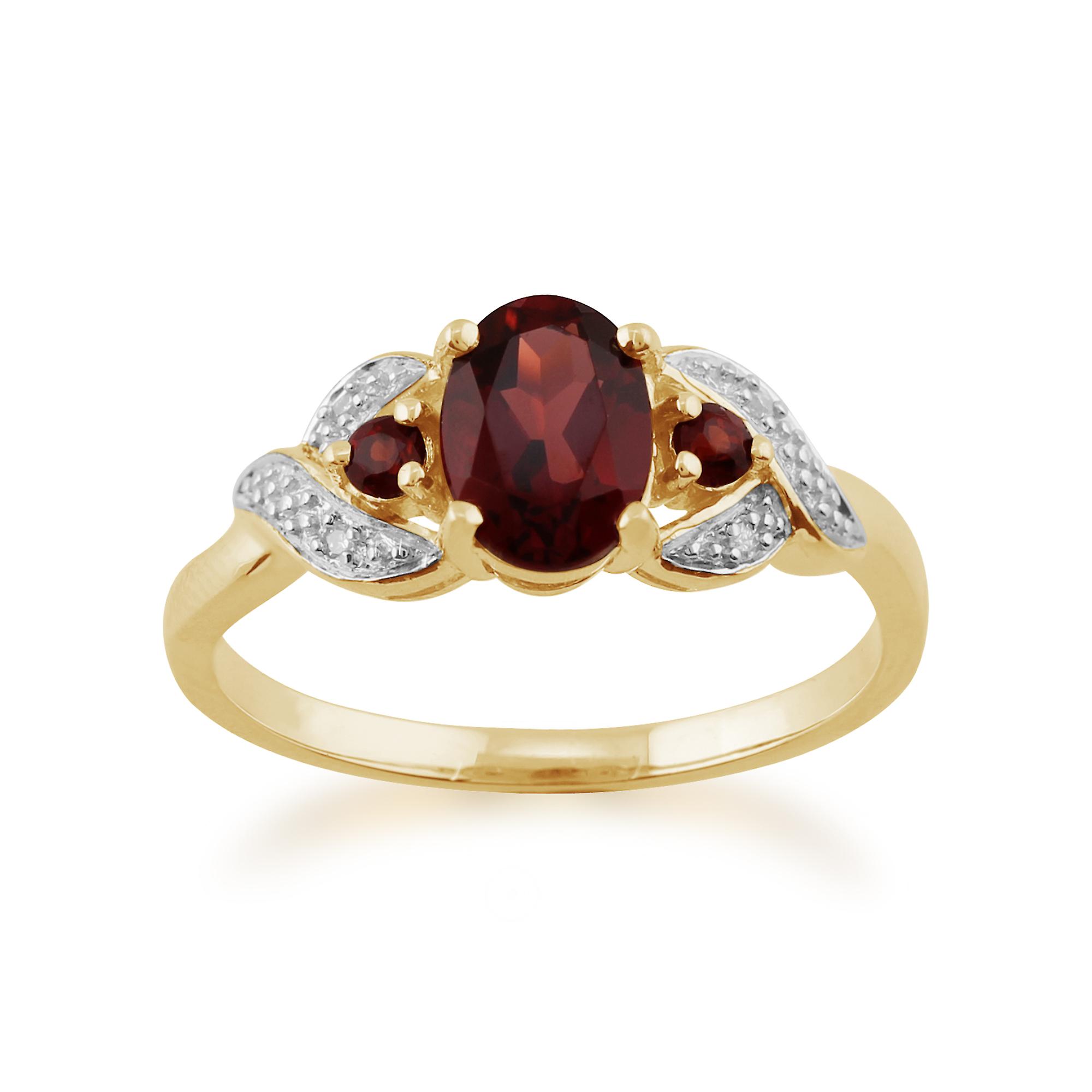 Classic Oval Mozambique Garnet & Diamond Ring in 9ct Yellow Gold ...