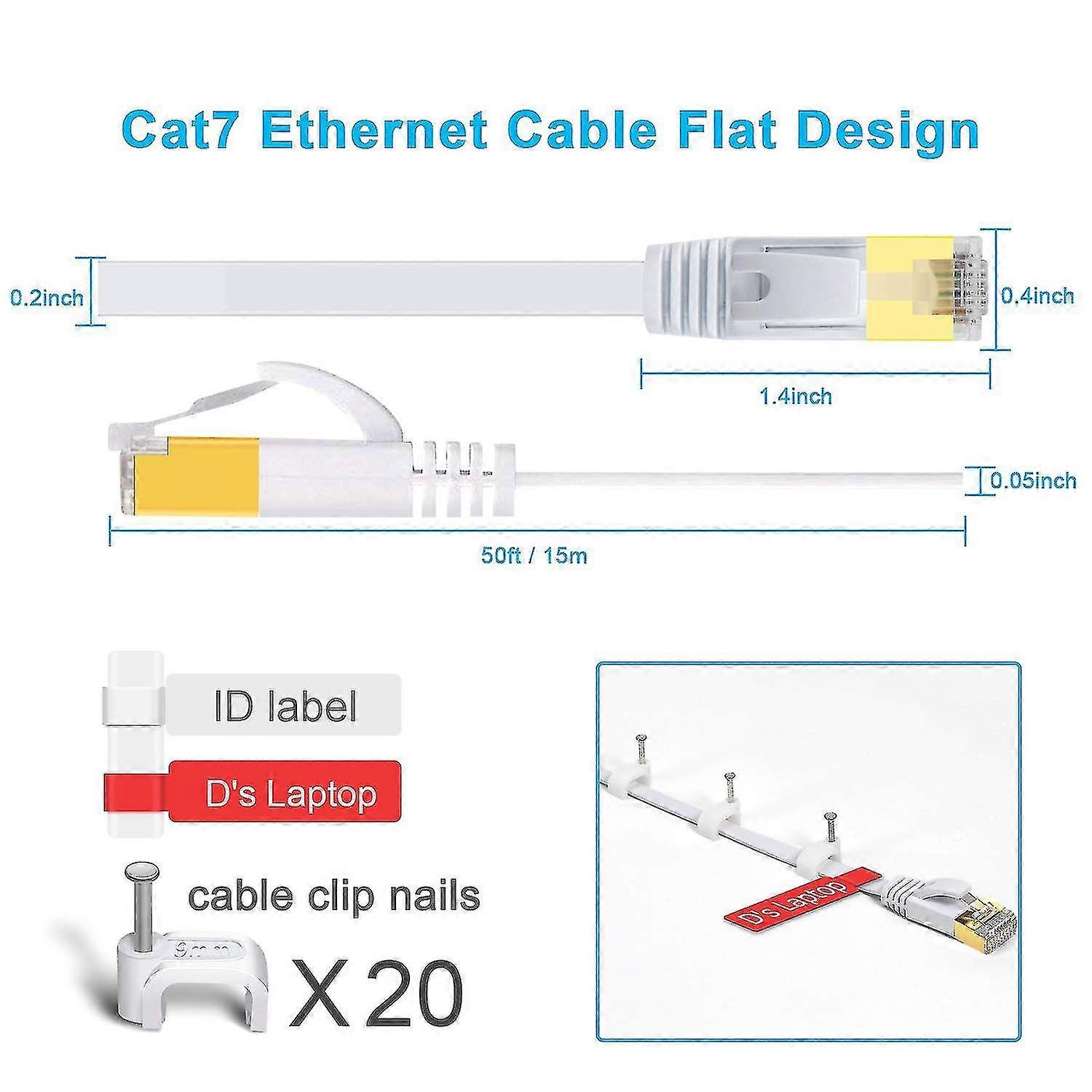 20m Flat Ethernet Cable Long Cat. 7 High Speed Gigabit Lan Cable 10gbps ...