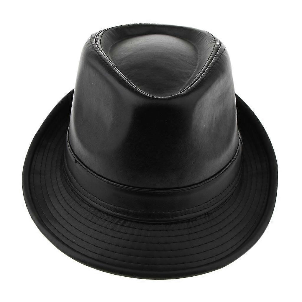 Men's Vintage PU Leather Pork Pie Hat Fedora Hats Jazz Cap Panama Style ...