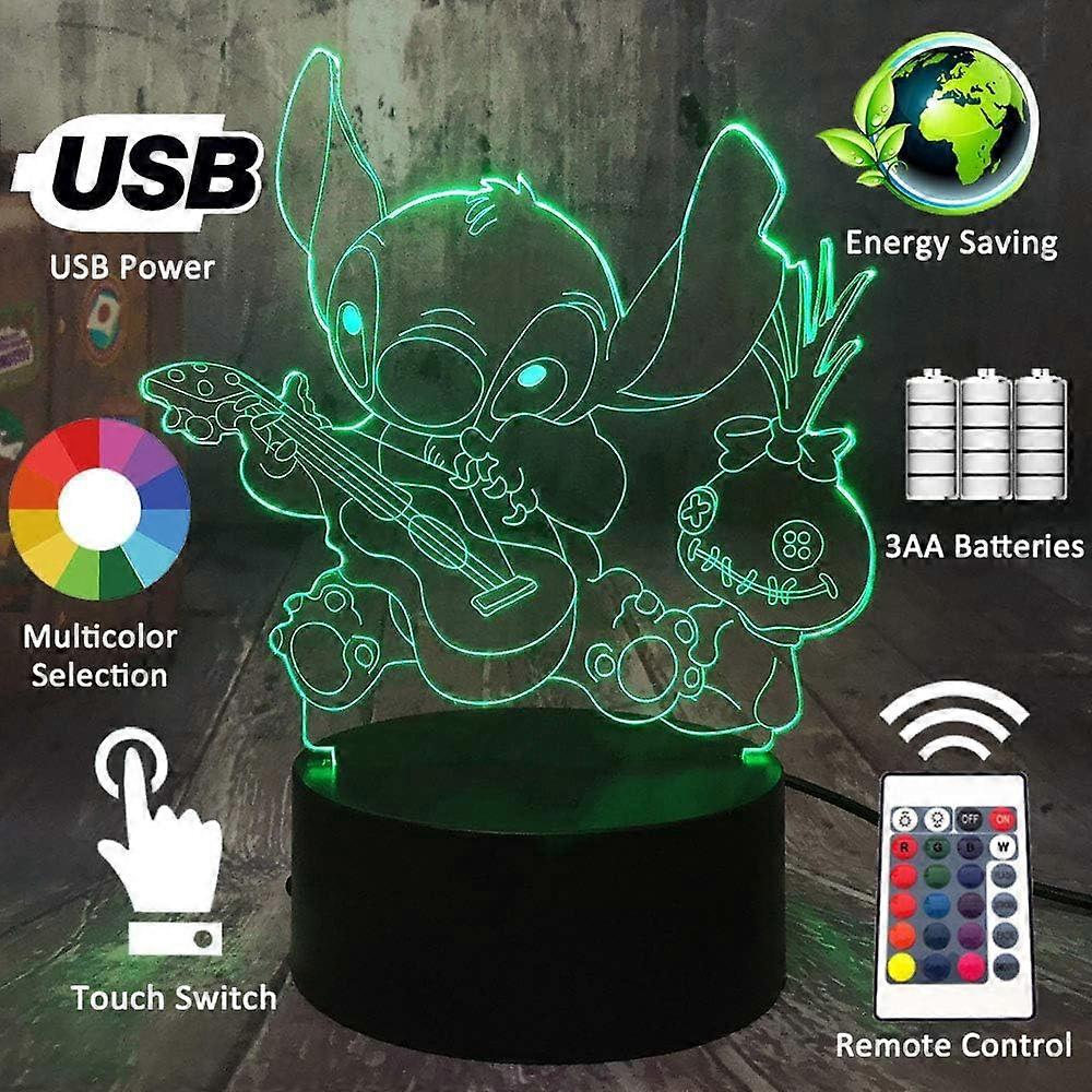 Cute Cartoon Figure Stitch 3D LED Night Light Happy Stitch Playing The ...