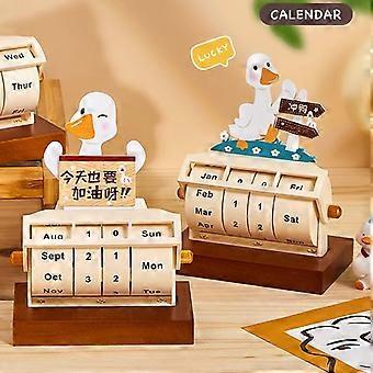 Wooden Desktop Calendar Multifunctional Rotating Perpetual Calendar ...