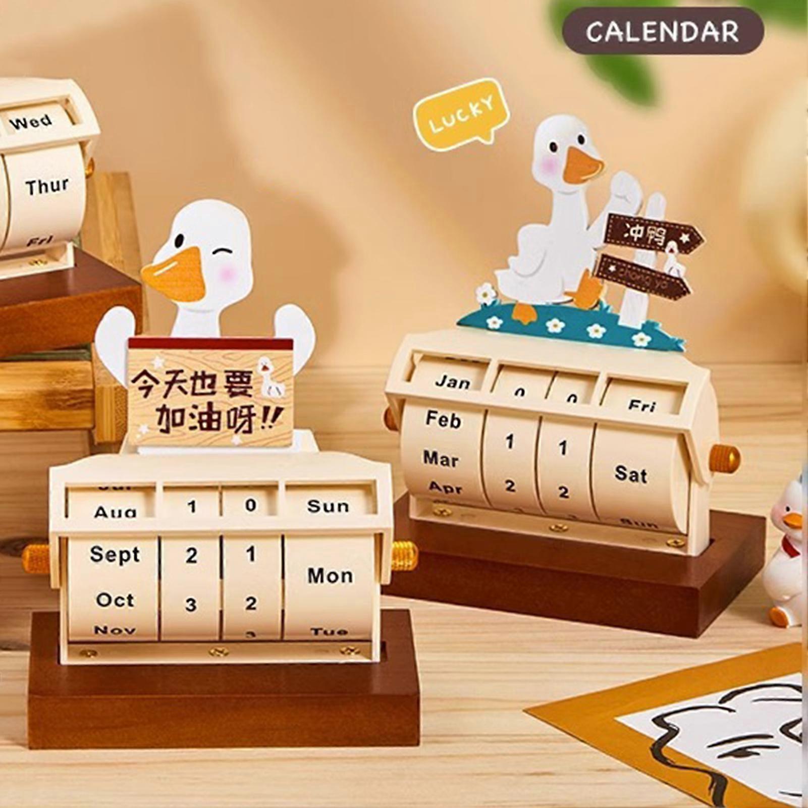 Wooden Desktop Calendar Multifunctional Rotating Perpetual Calendar ...