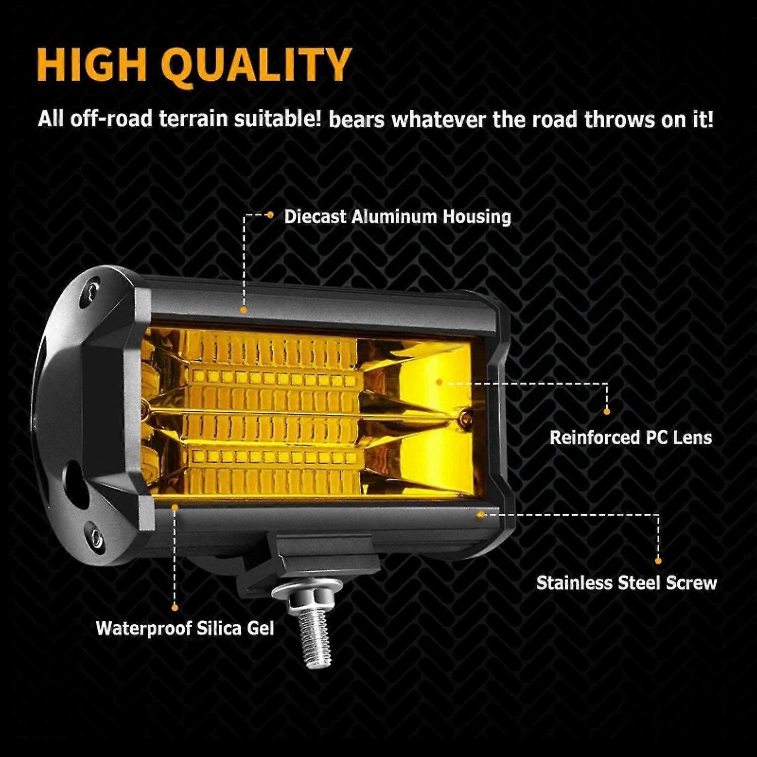 2X 5 Inch 72W LED Work Lights Waterproof Off Road Pod Fog Lights Yellow ...