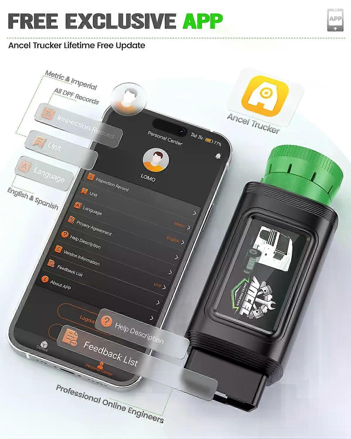 ANCEL HD120 Bluetooth Heavy Duty Truck Scanner All System D.P.F Regen ...