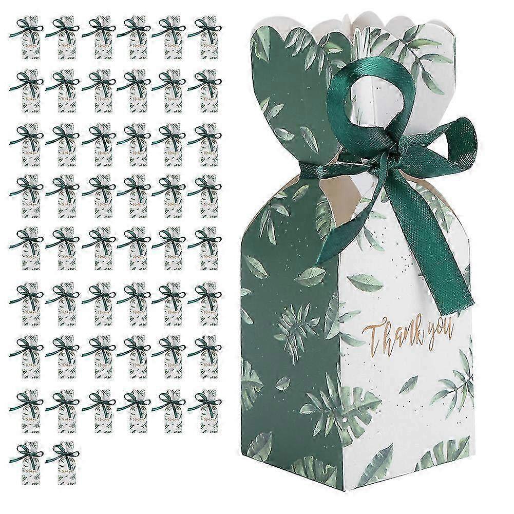 50pcs Wedding Sweets Box Packaging with Green Leaves - Party Favor Gift ...