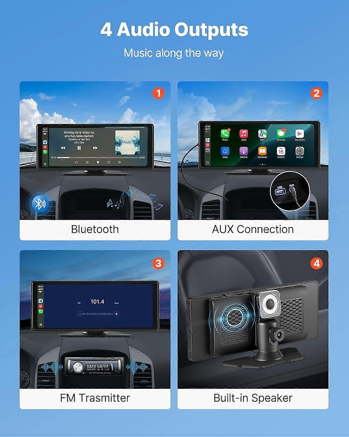 Wireless CarPlay Screen 10Inch HD Touchscreen Stereo with GPS, 4K Front ...