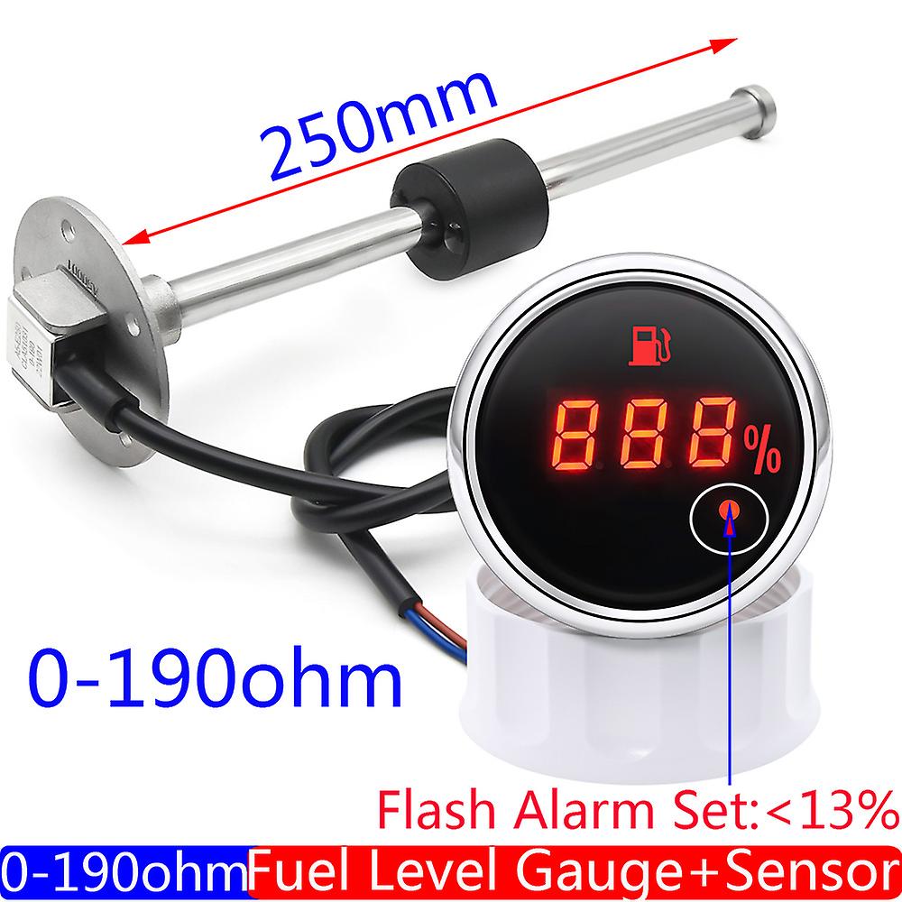 Digital 52mm Fuel Level Gauge With Alarm Light 0-190 Ohm Oil Tank Indicator Meter Marine Fuel ...