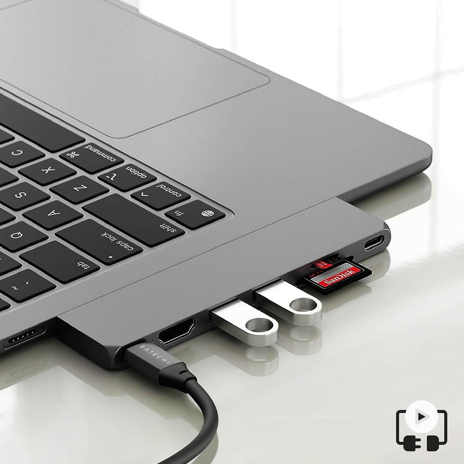Satechi Macbook Pro Hub Slim Gray, USB USB-C HDMI 4K Card Reader | Fruugo UK