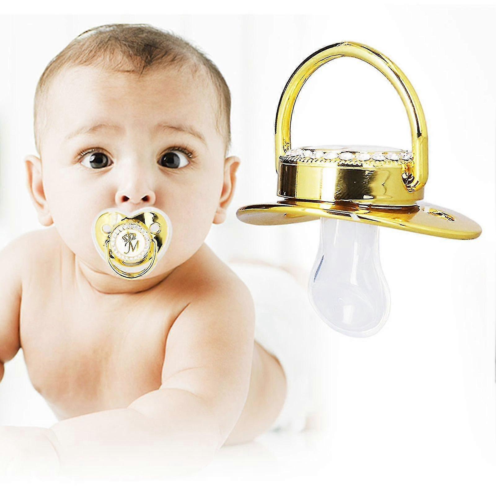 Baby Pacifier Infant Portable Exquisite Golden Crown Letter Rhinest ...