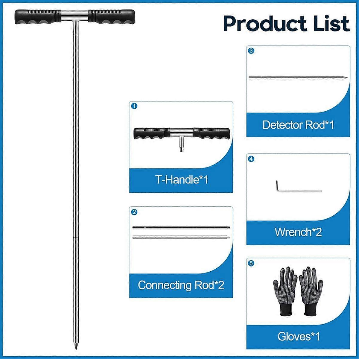 Solid Stainless Steel Soil Probe Rod, Adjustable 17-32-48 Inch, Septic ...