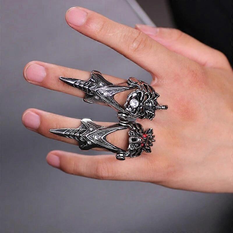 Mens Knuckle Joint Full Finger Double Ring Punk Rock Gothic Hinged Loop ...