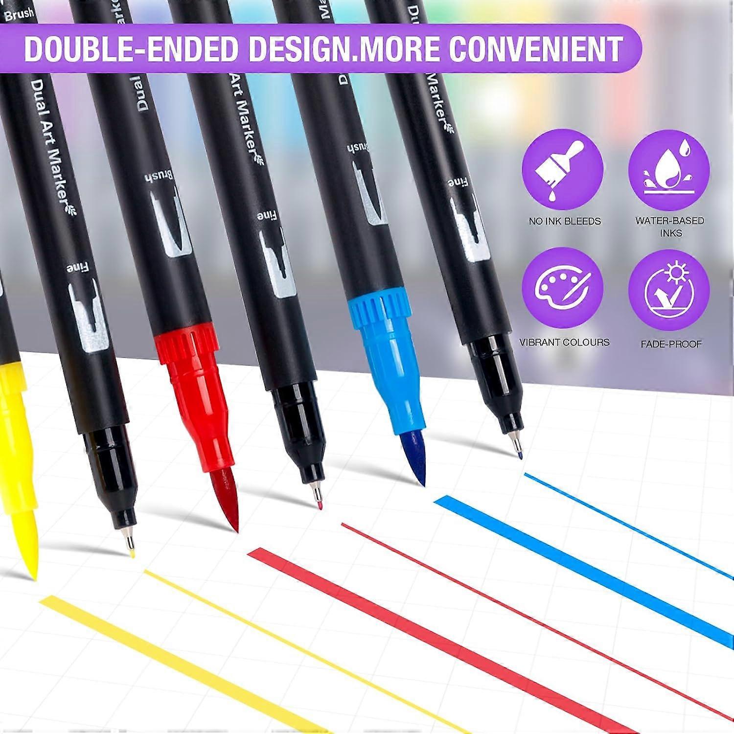 Colouring Pens for Adults & Kids, Felt Tip Pens, Dual Tip Brush Pens ...