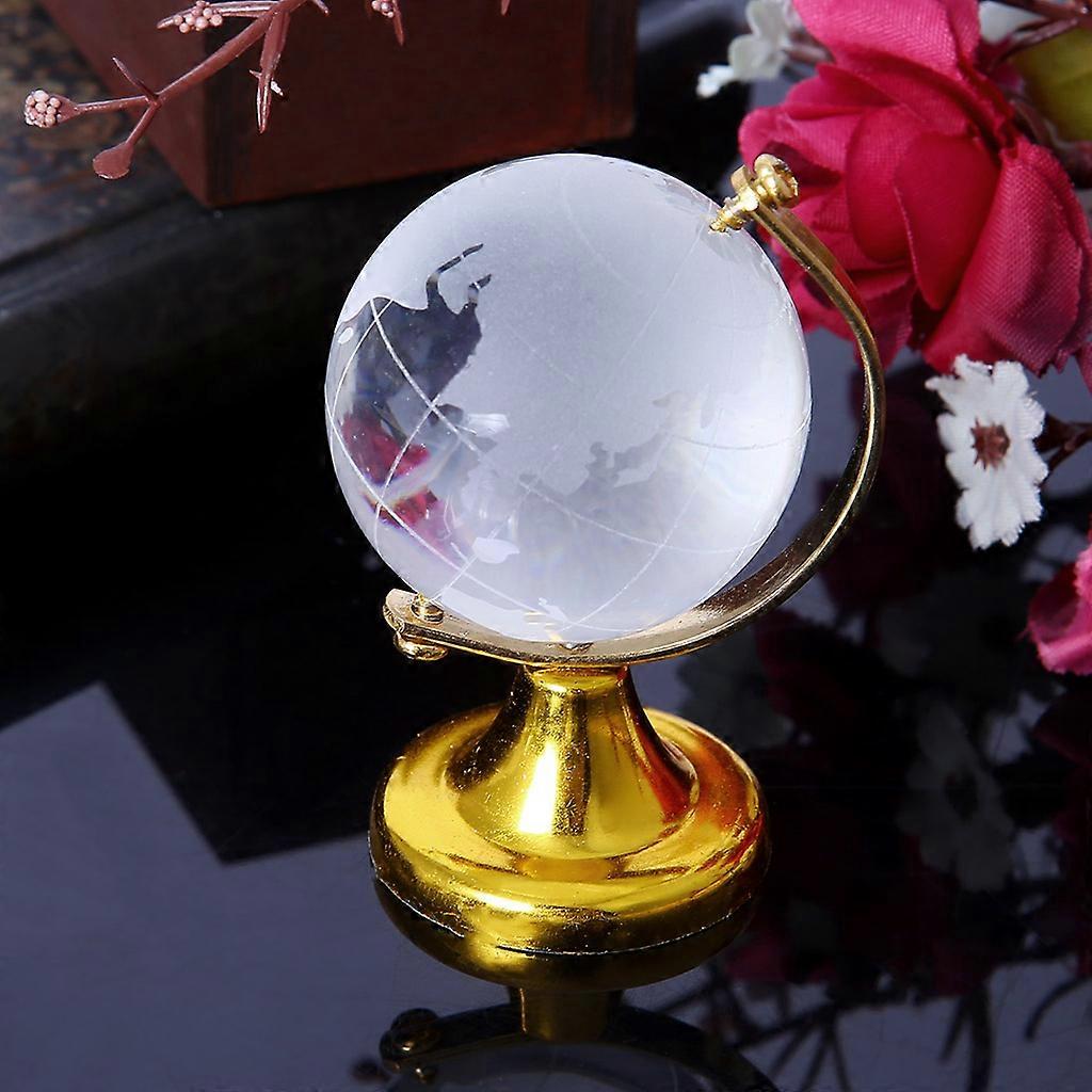 Mini Round Earth Globe World Map Crystal Glass Clear Stand Desk ...