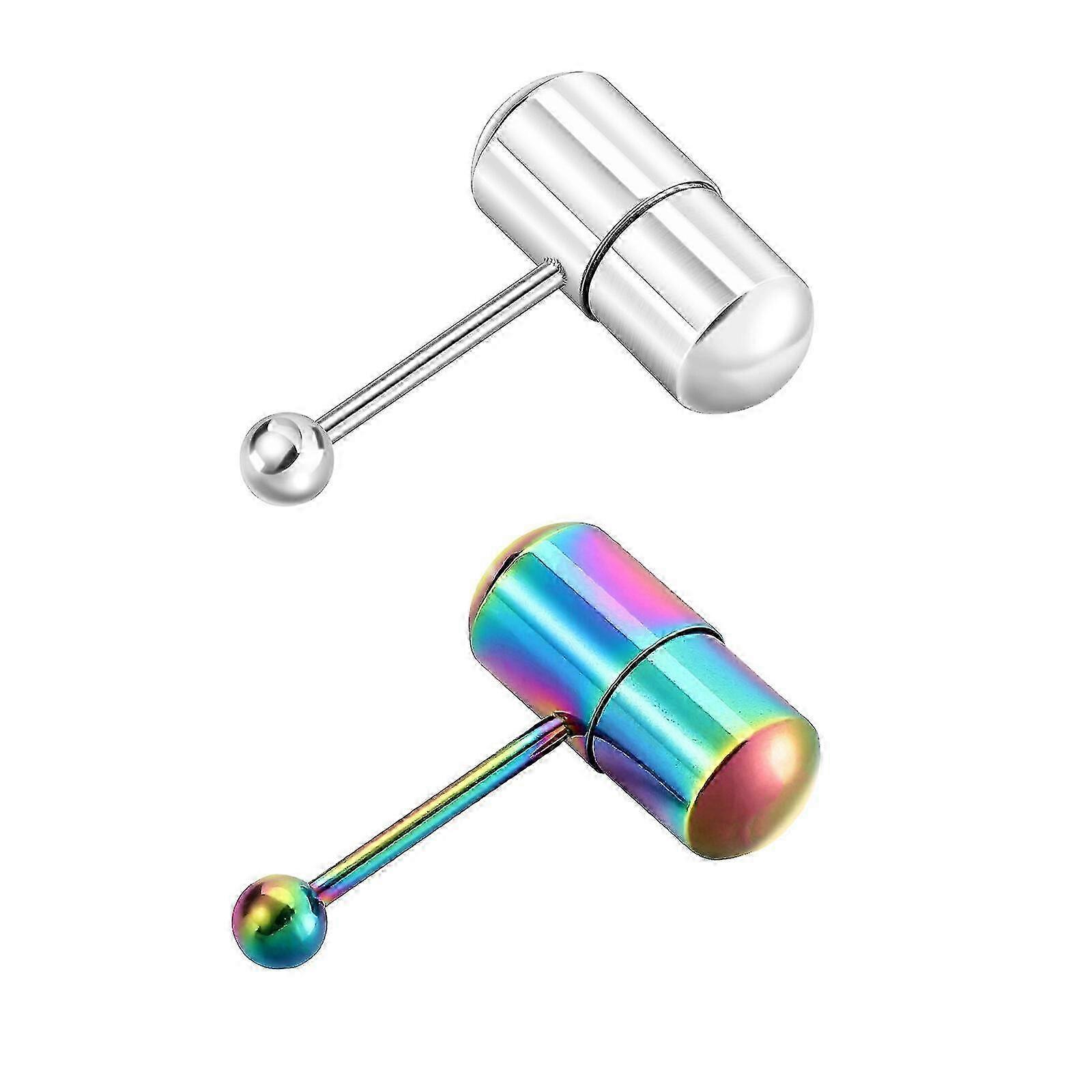 2 Pack Vibrating Stainless Steel Tongue Rings for Men and Women Battery ...