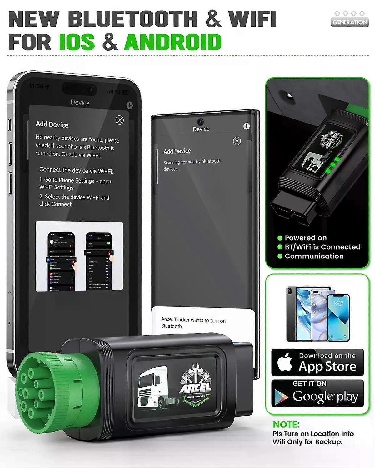 ANCEL HD120 Bluetooth Heavy Duty Truck Scanner All System D.P.F Regen ...