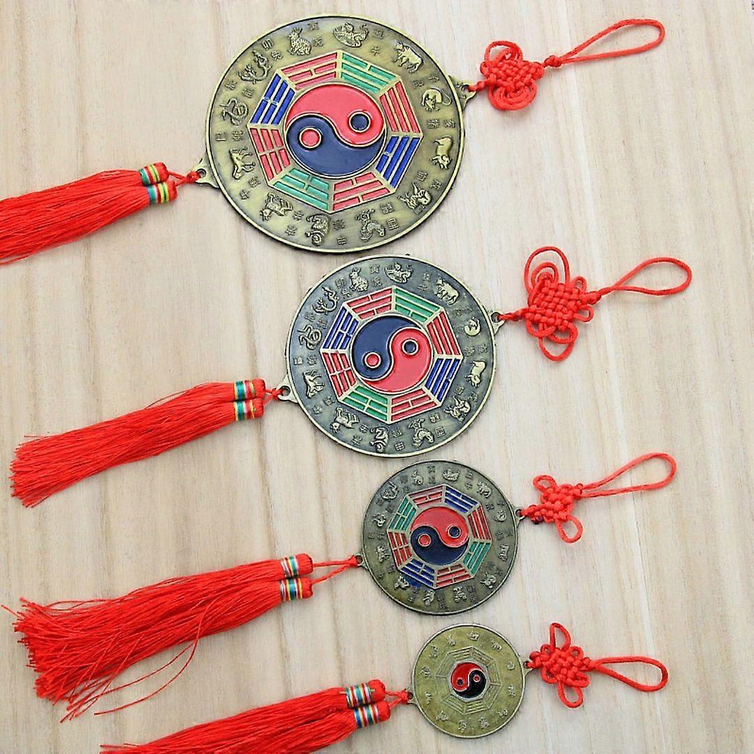 Colorful Alloy Bagua Mirror Set - Feng Shui Protection Amulet with Zodiac & Yin Yang Symbol ...