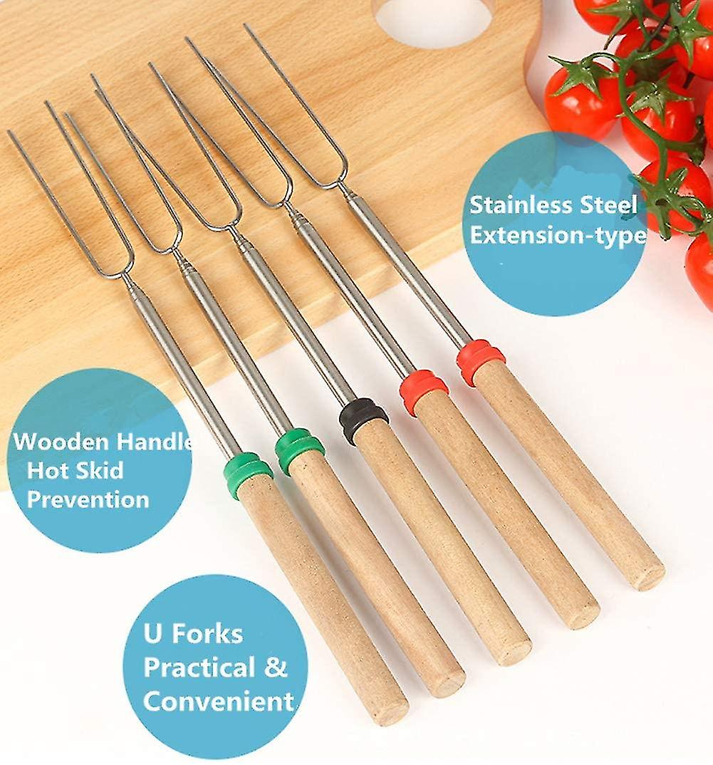 Marshmallow Roasting Sticks Wooden Handle Set Of 8 Skewers Telescoping Forks 32 Inch With ...