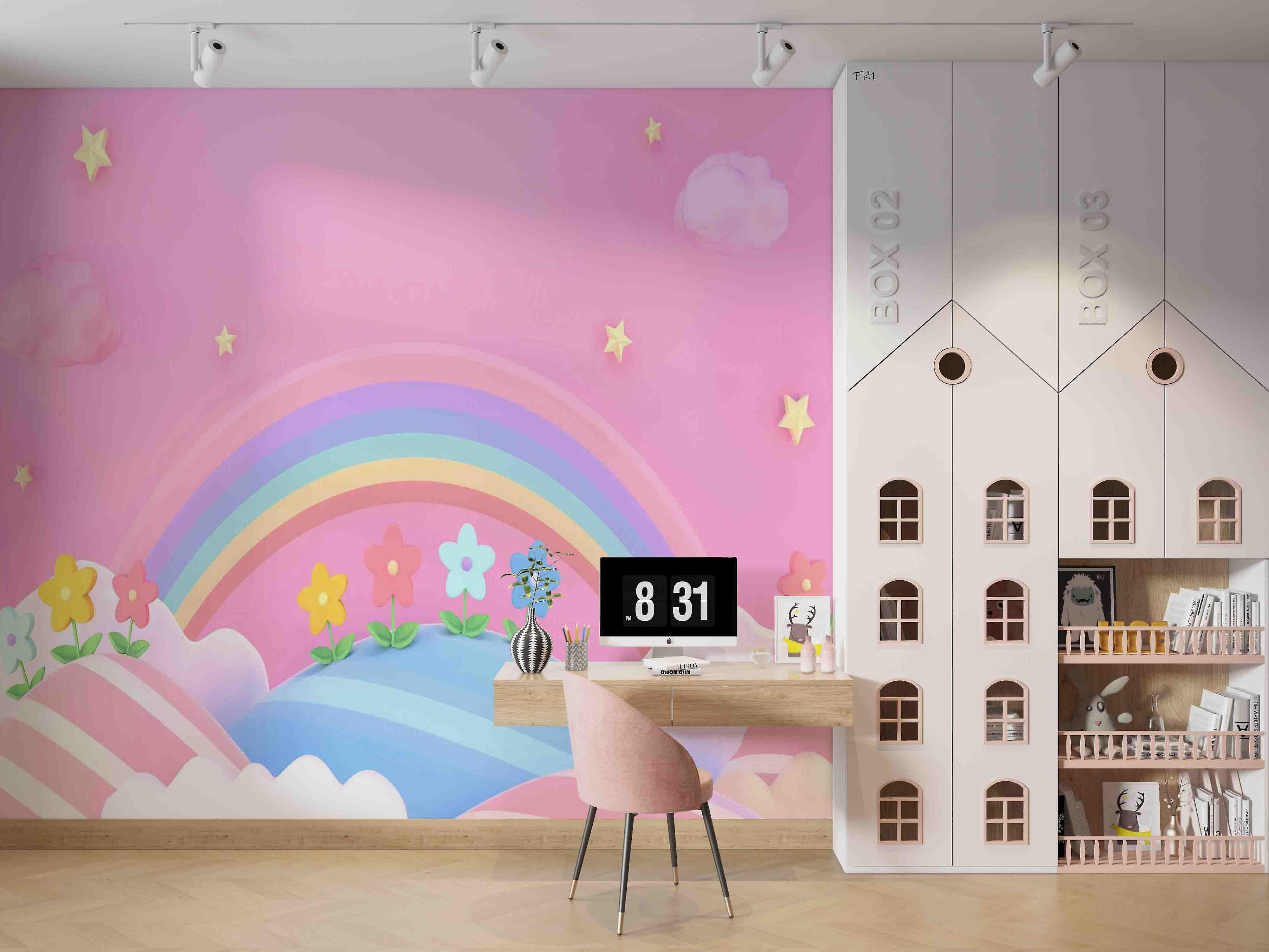 3d tecknad regnbåge stjärnklar himmel hav väggmålning tapet gd 3615 | Fruugo SE