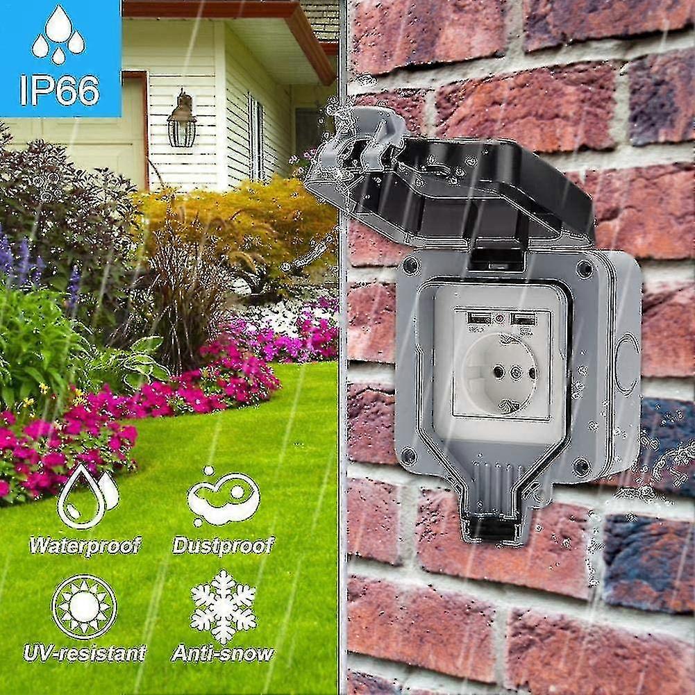 Garden Sockets Outdoor Socket Ip66 Weatherproof Usb Socket Socket Wall ...
