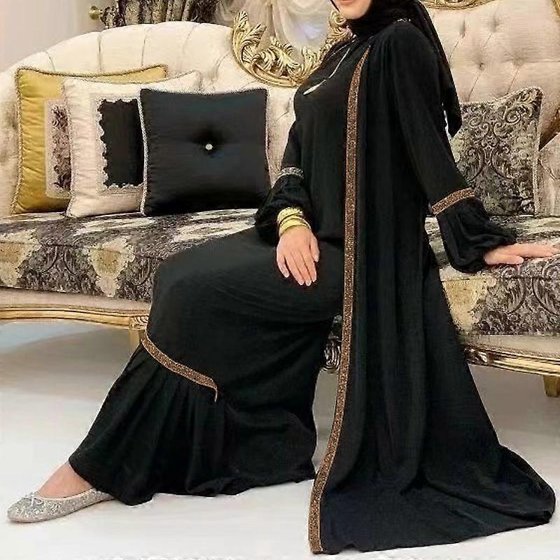 Eid Open Abaya Dubai Turkey Muslim Sets Modest Dresses for Women Sequin ...