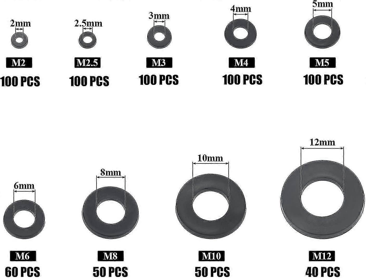 700pcs High Quality Black Nylon Washer Spacer Assortment Kit (m2 M2.5 ...