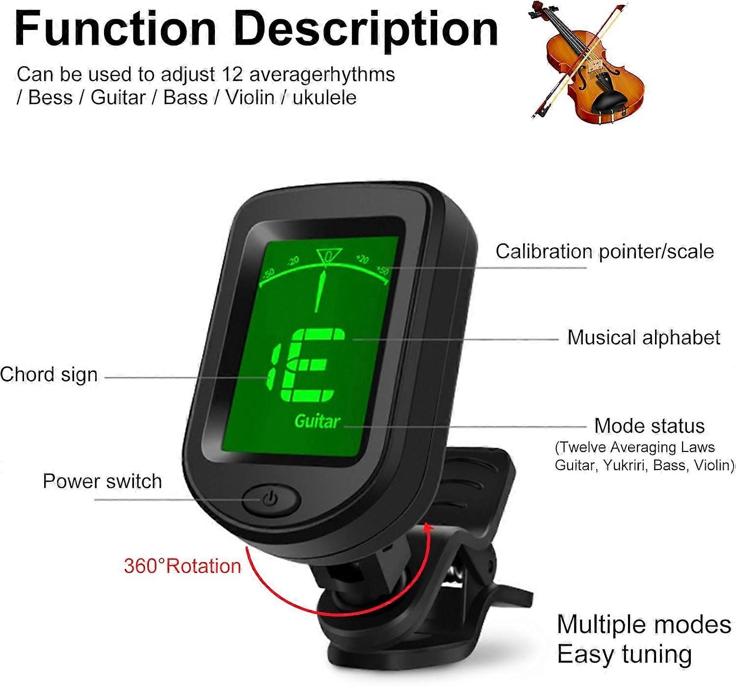 Guitar Tuner Clip On - Digital Electric Tuner with LCD Display ...