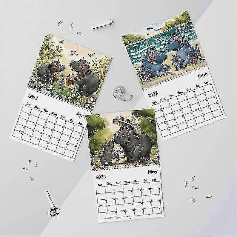 2025 Wall Calendar Whimsical Hippos Calendar, Cute Hippo Calendar 2025 ...