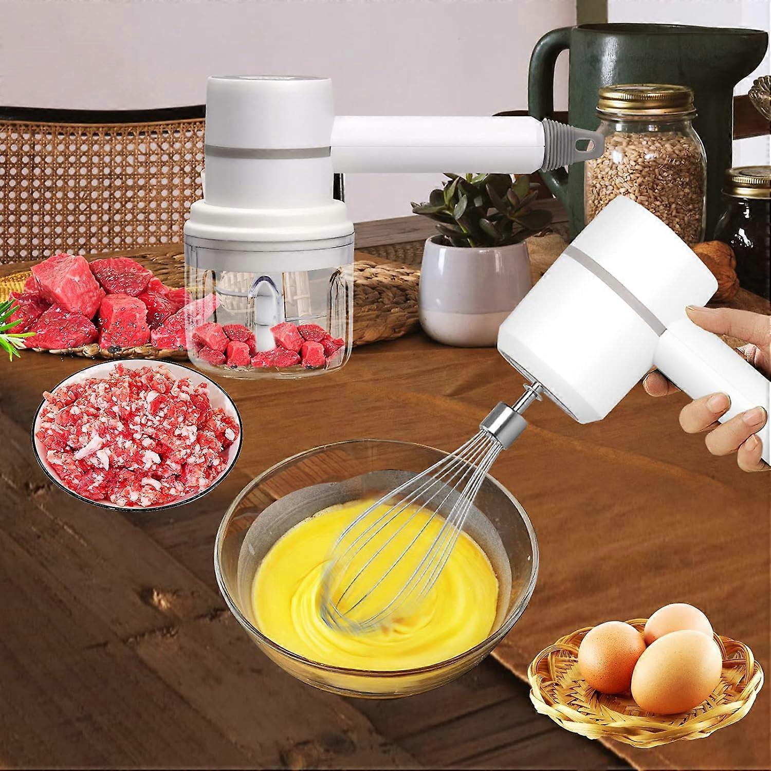 Electric Hand Mixer Food Chopper 2 in 1 Rechargeable Battery Operated ...
