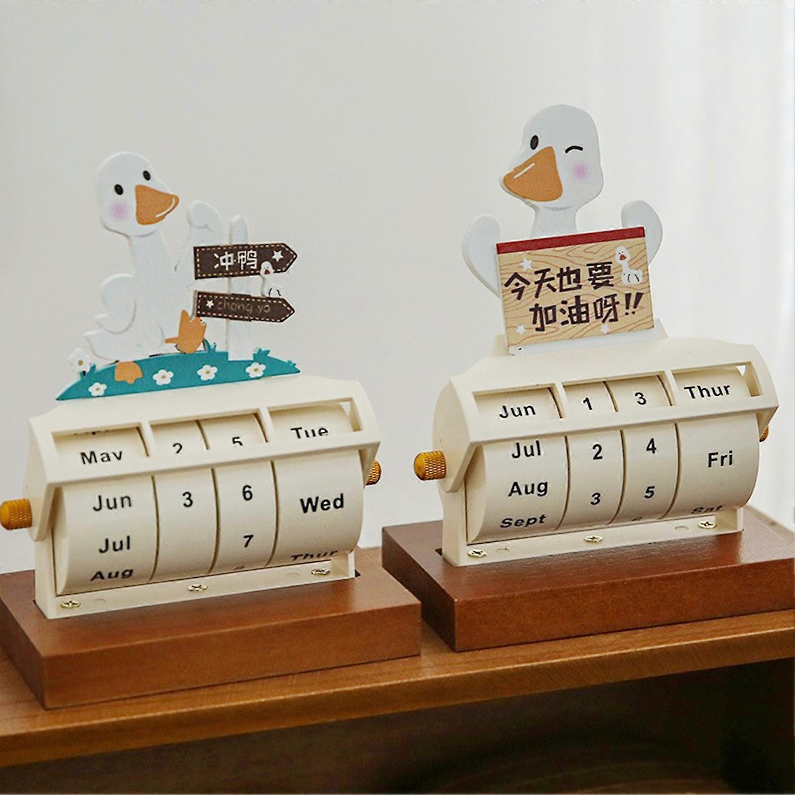 Wooden Desktop Calendar Multifunctional Rotating Perpetual Calendar ...