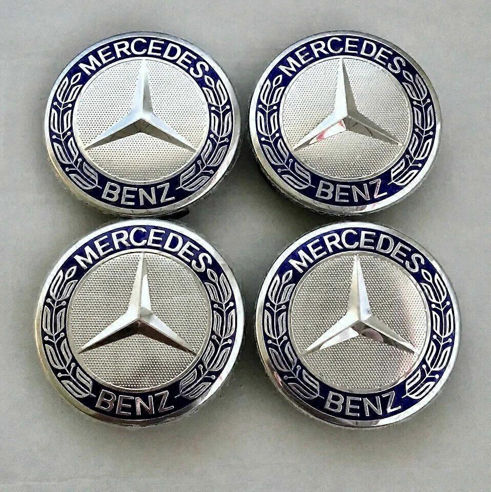 Blue Mercedes 4 x 75mm Benz Alloy Wheel Centre Caps AMG A B C E S M ...