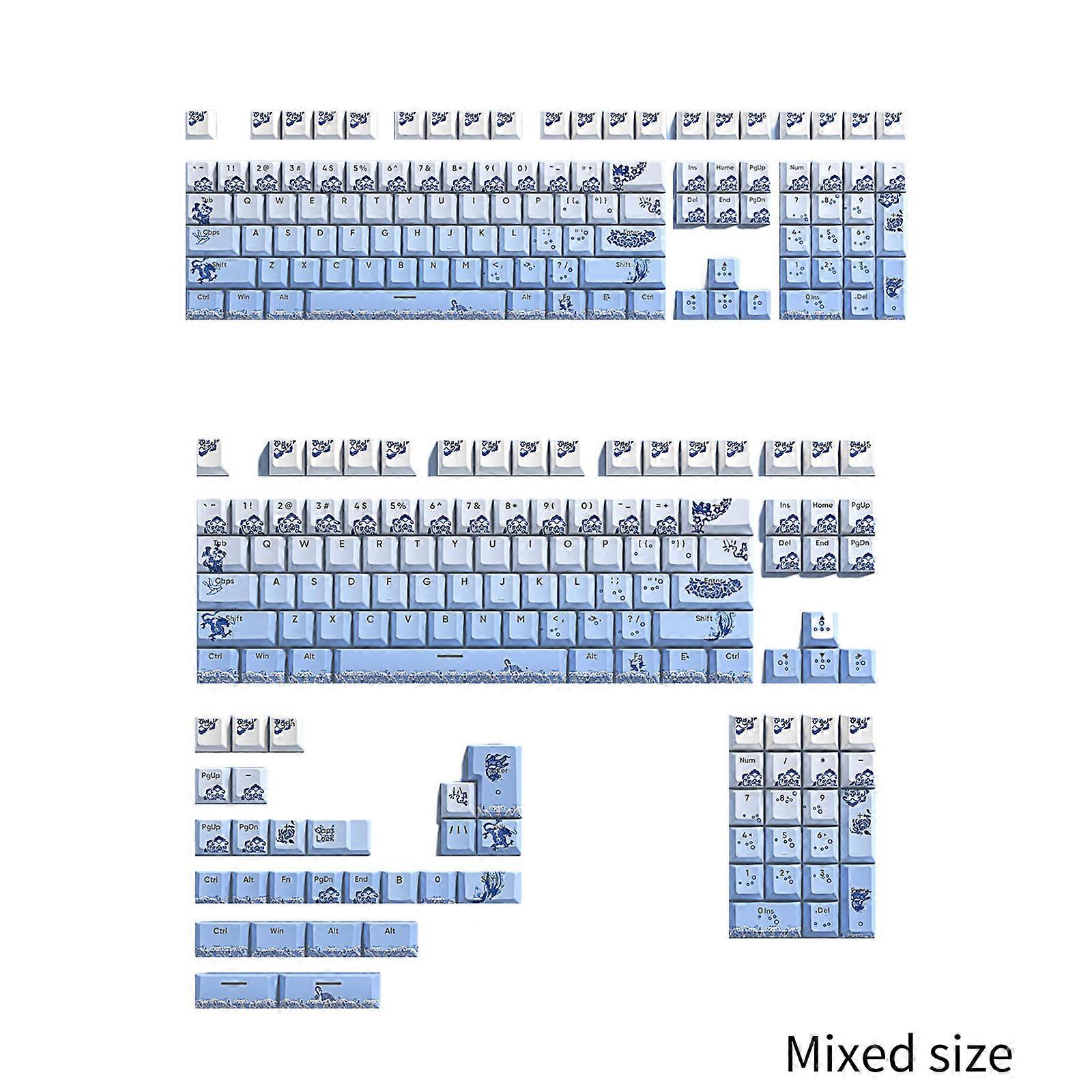 Blue and White Porcelain Keycaps Side-lit Backlit PBT Double Shot For ...