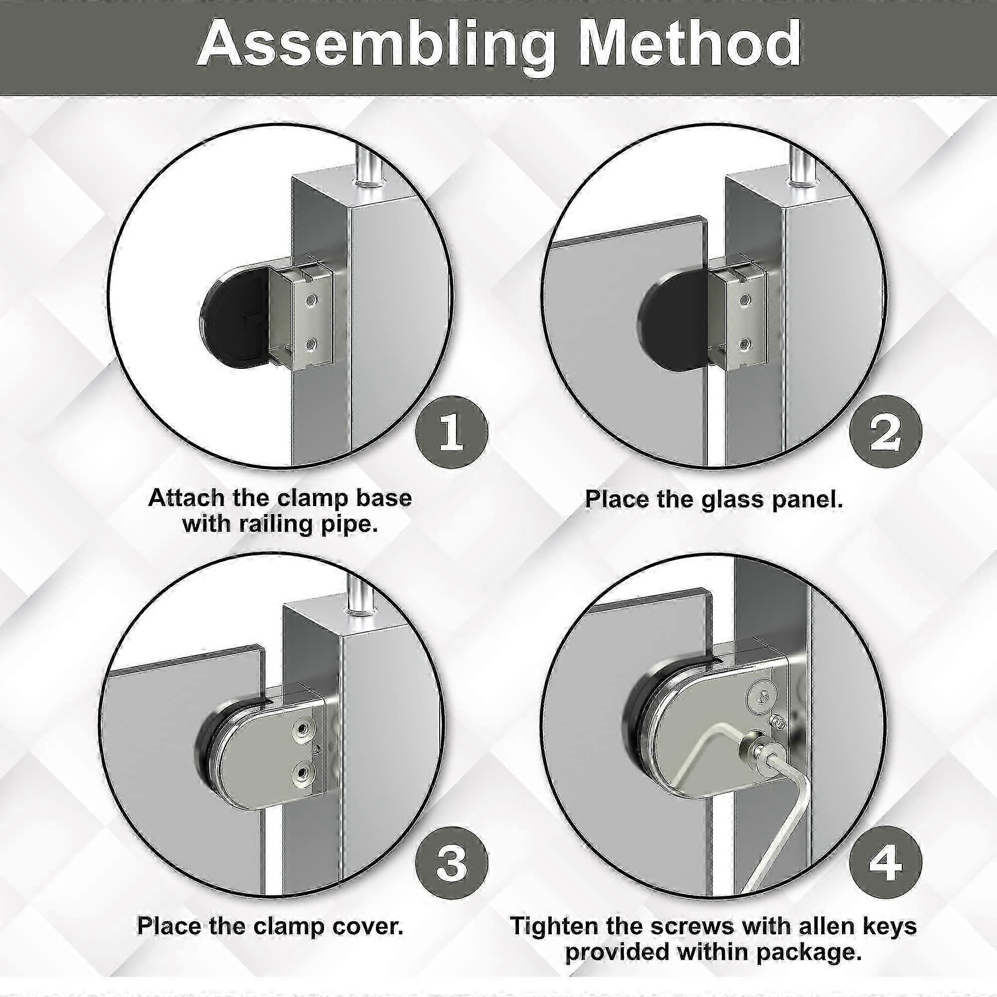 6-8mm 8-10mm 10mm-12mm Pack Of 4/12 Glass Clamps,304 Stainless Steel ...