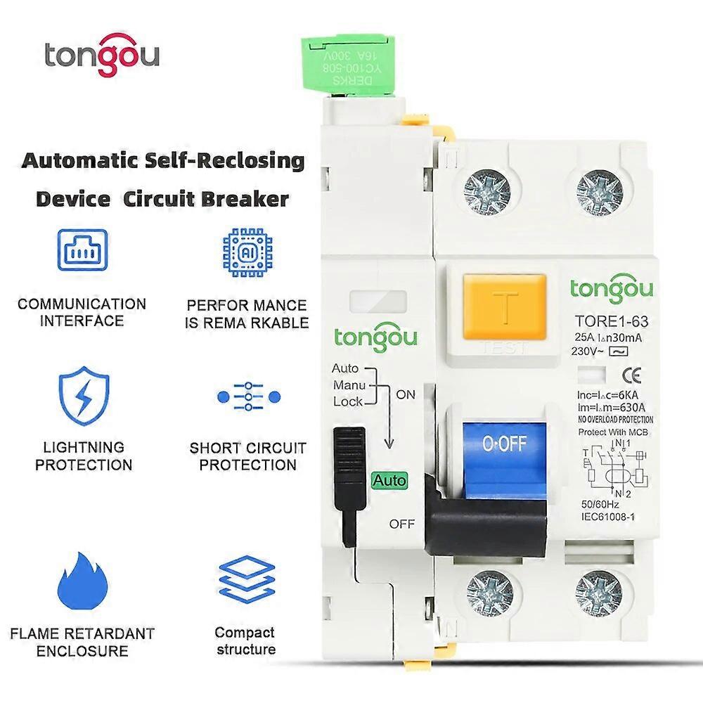 RCCB RCD 6KA AC 2P 230V Type Automatic Self-Reclosing Device Differential Circuit Breaker 63A ...