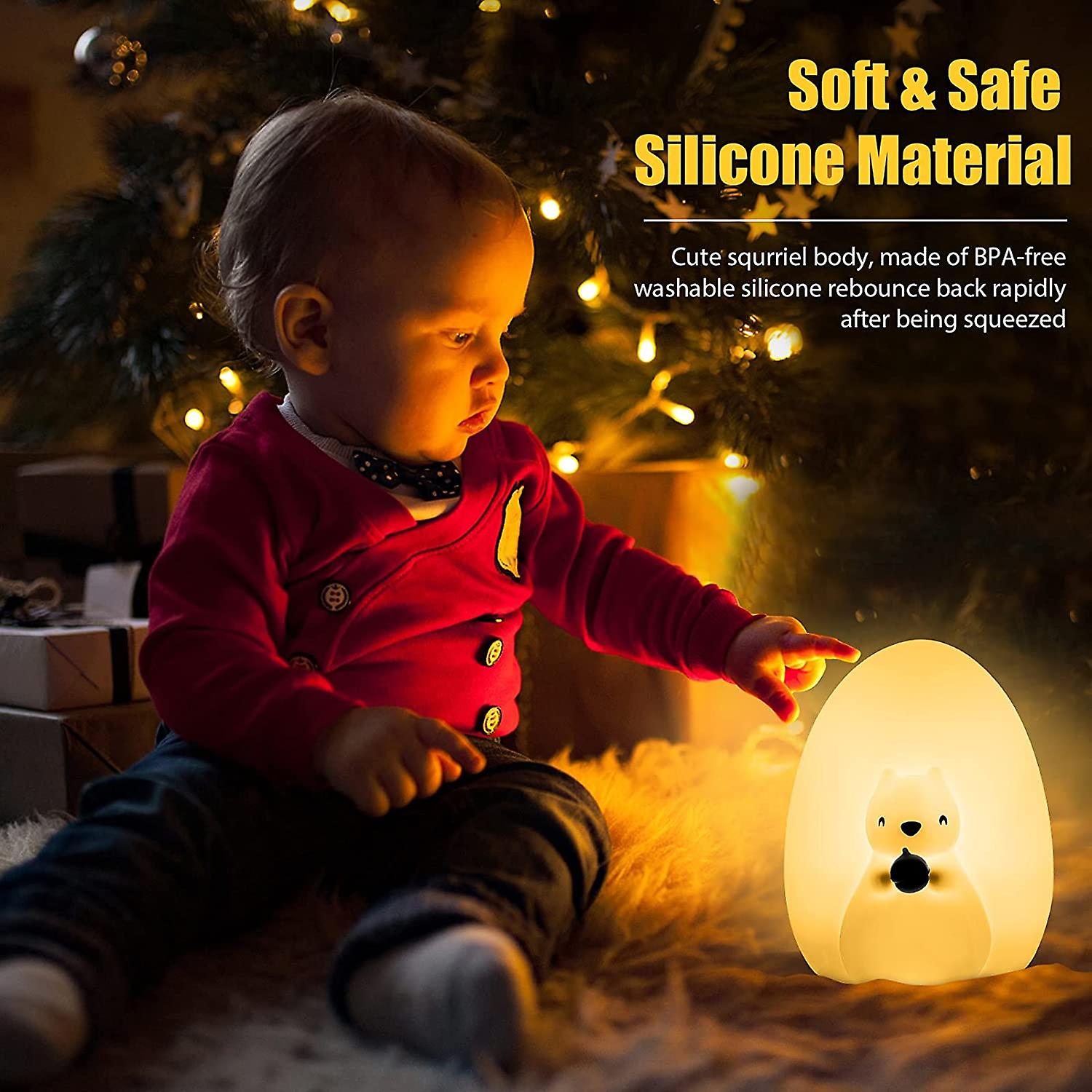 Squirrel Kids Night Light, Cute Silicone Baby Night Light with Touch ...