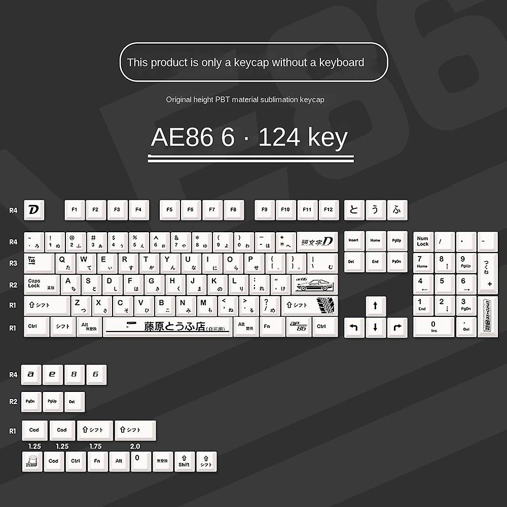 124 Keys Japanese Pbt White Ae86 Initial D Cherry Keycaps For Cherry Mx ...